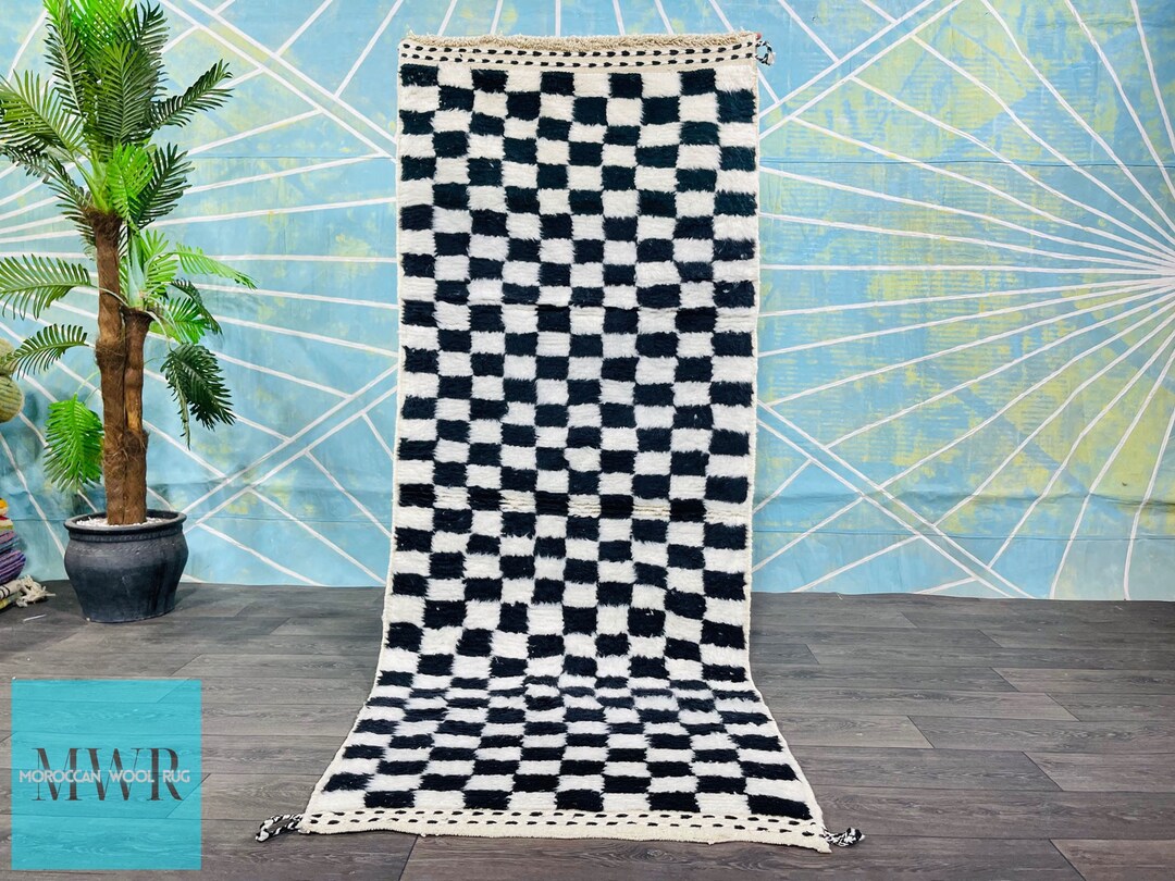 CUSTOM WOOL RUNNER Tribal Area Rug Black and White Checkered - Etsy