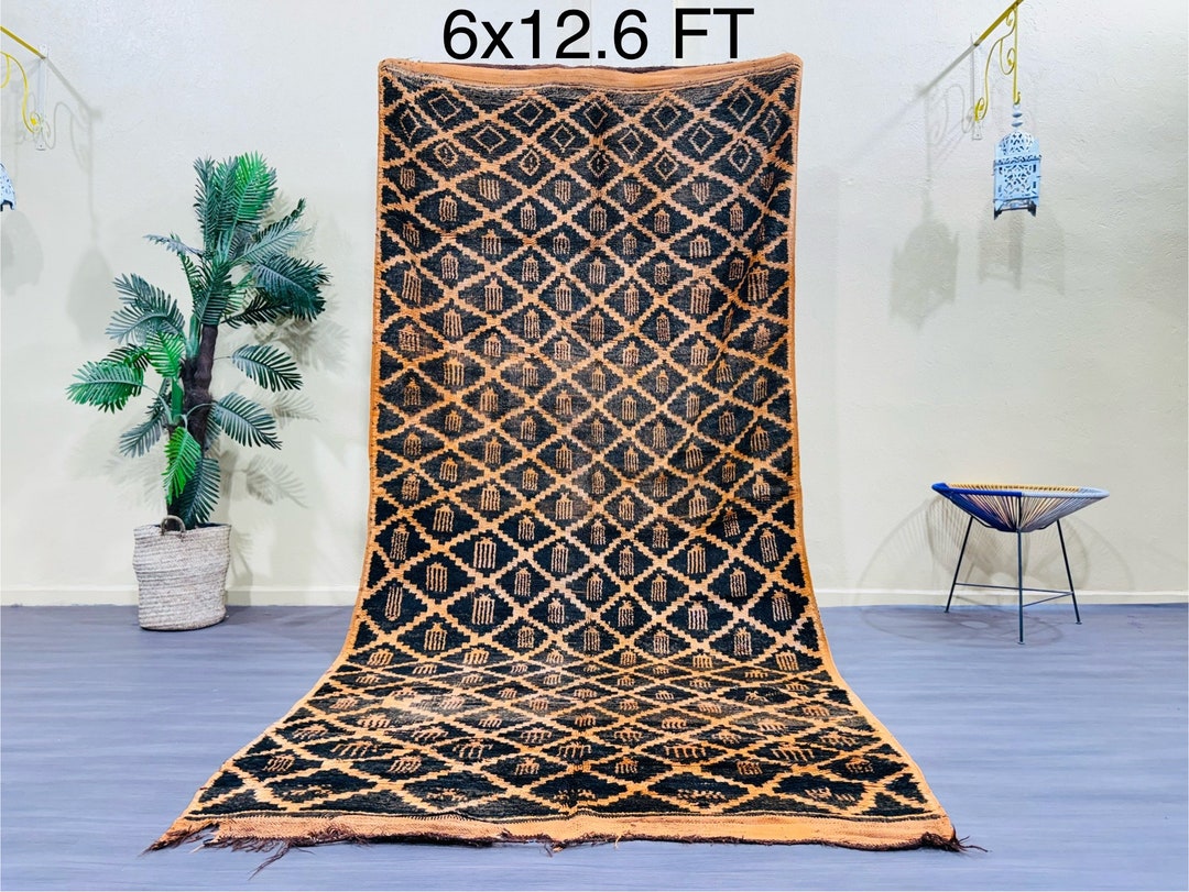 Traditional Moroccan Rug 6x12.6 Feet Vintage Berber Rug Unique Bohemian ...