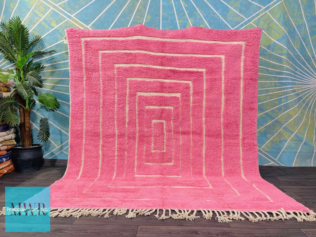 Berber Rug Pink, Solid Pink Rug, Large Beni Ourain Rug, Pink Wool Rug ...