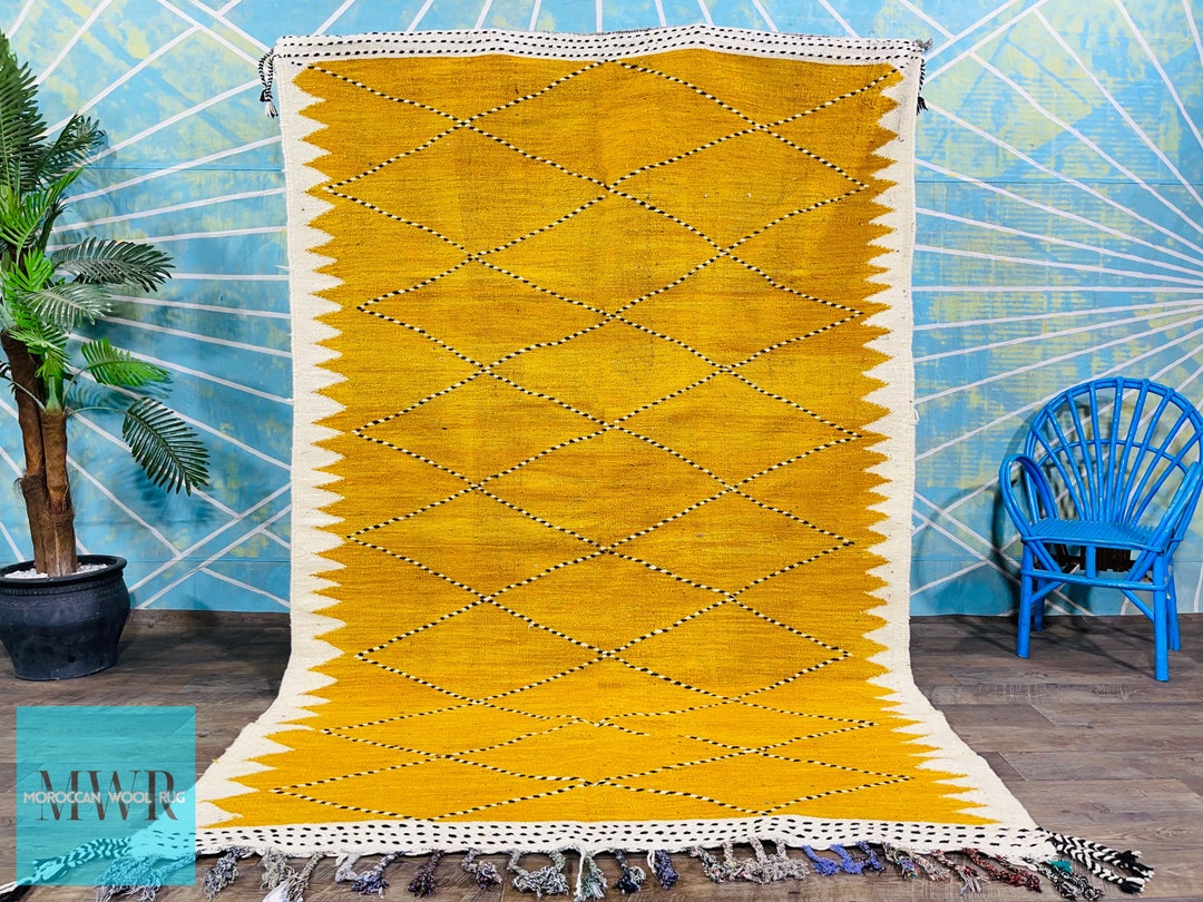 Yellow Wool Rug Custom All Sizes Rugs Abstract Yellow Rug Kilim Woven ...