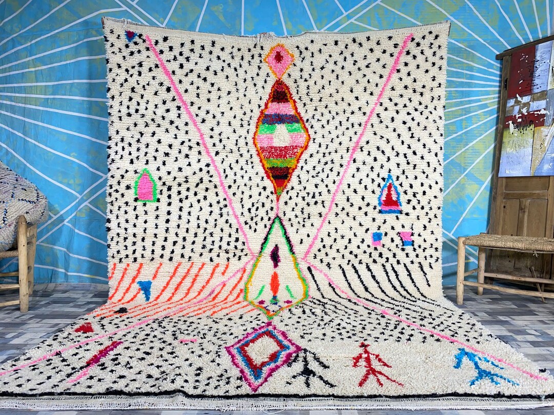 Custom Handmade Azilal Rug, Multicolored Wool Rug Traditional Moroccan ...