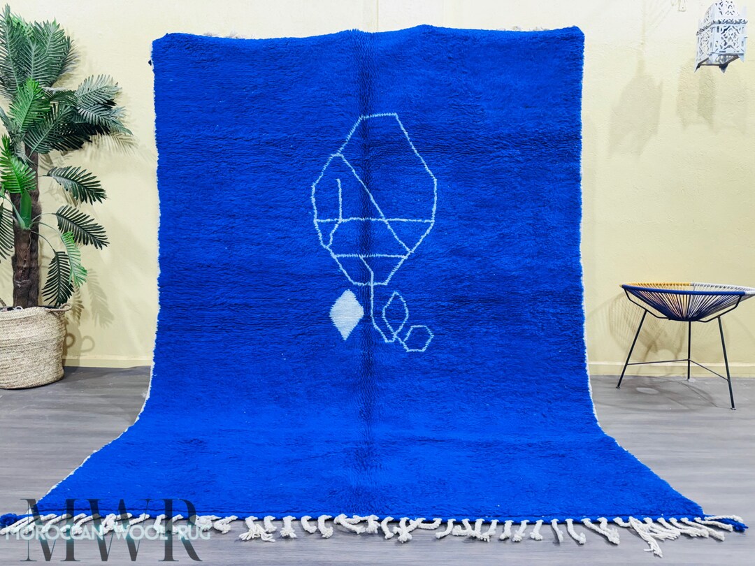 Royal Blue Moroccan Wool Rug Blue Beni Ourain Rug Berber Area Rug Solid ...