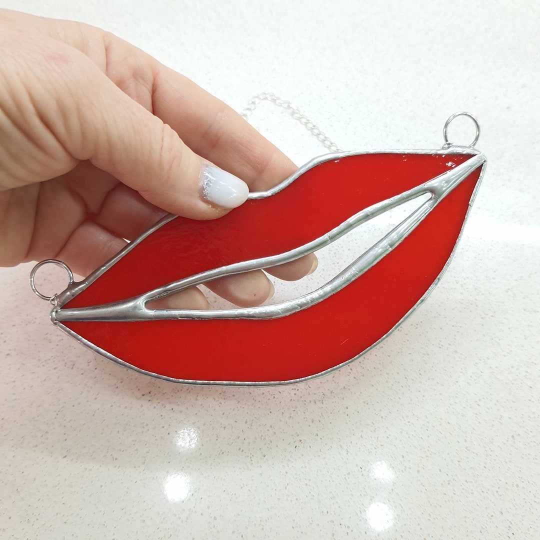 Red Stained Glass Lips Suncatcher: Handmade Window Decoration - Etsy