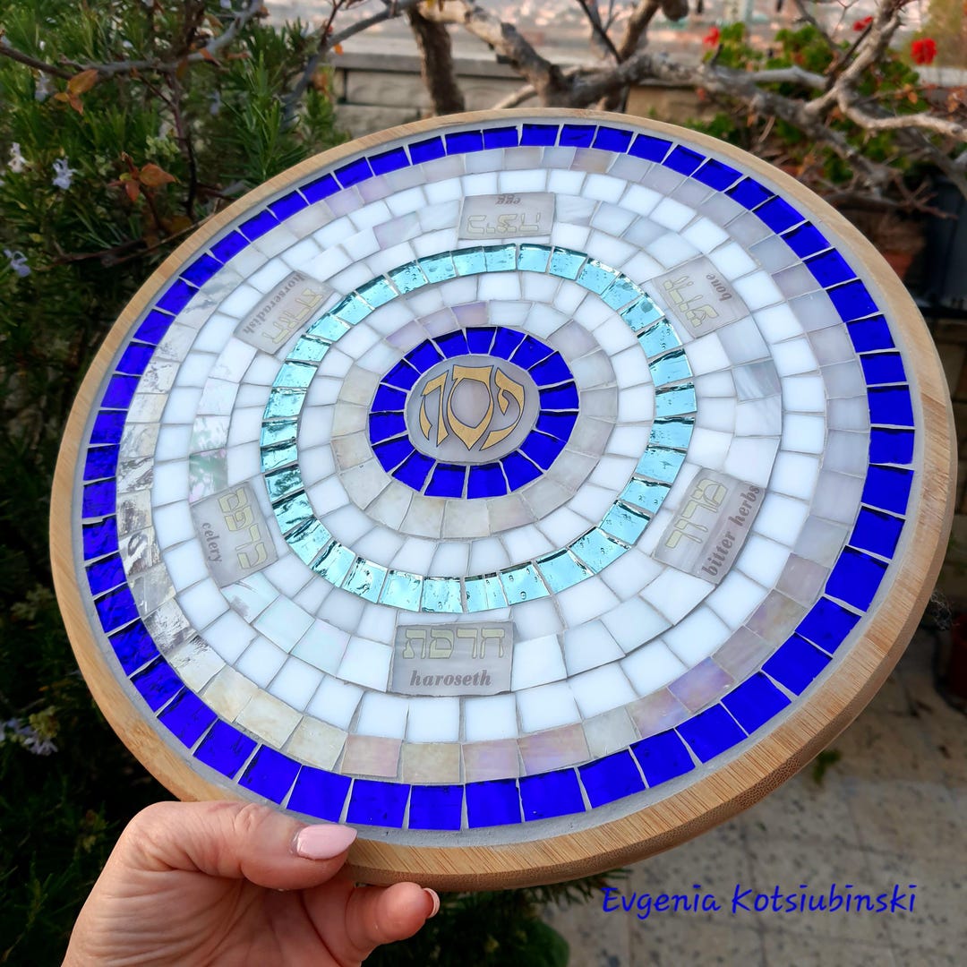 Glass Mosaic Passover Seder Plate: Blue & White, 12-inch Bamboo - Etsy