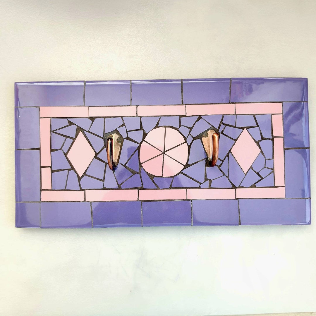 Ceramic Mosaic Key Hanger: Violet Wall Organizer With 2 Hooks - Etsy