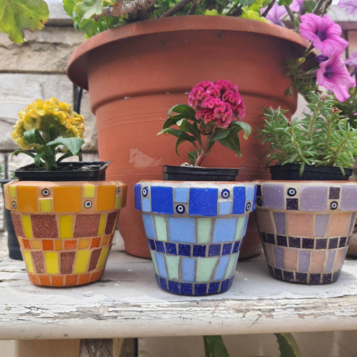 Blue Mosaic Planter Flower Pot - Etsy