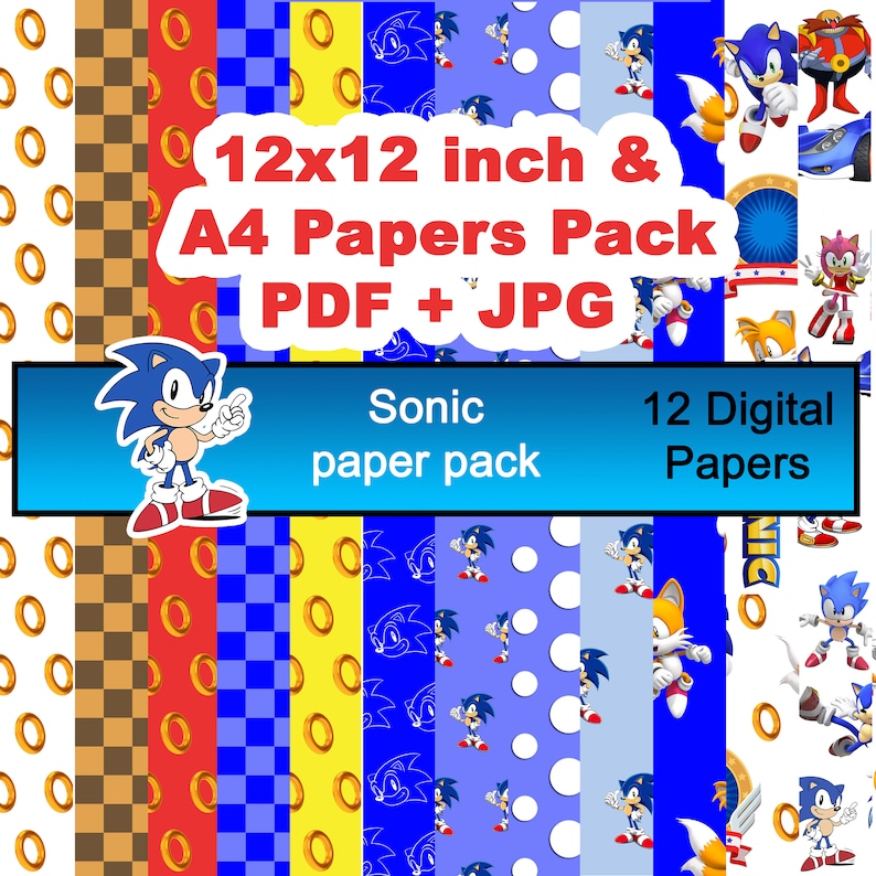 Sonic Digital Papers -scrapbook - Sonic - 10 Designs 12x12in, 30x30 Cm ...