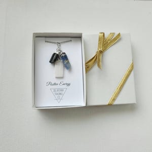 Raw Selenite Protection Necklace Pendant+blue Kyanite Pendant +black ...
