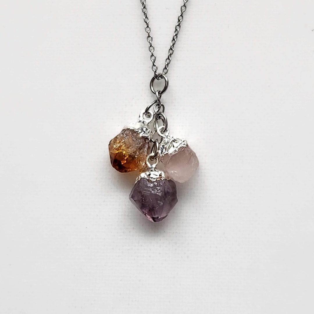 Mood Lifting 3 Stone Pendant Necklace/raw Mini Citrine Necklace,rose ...