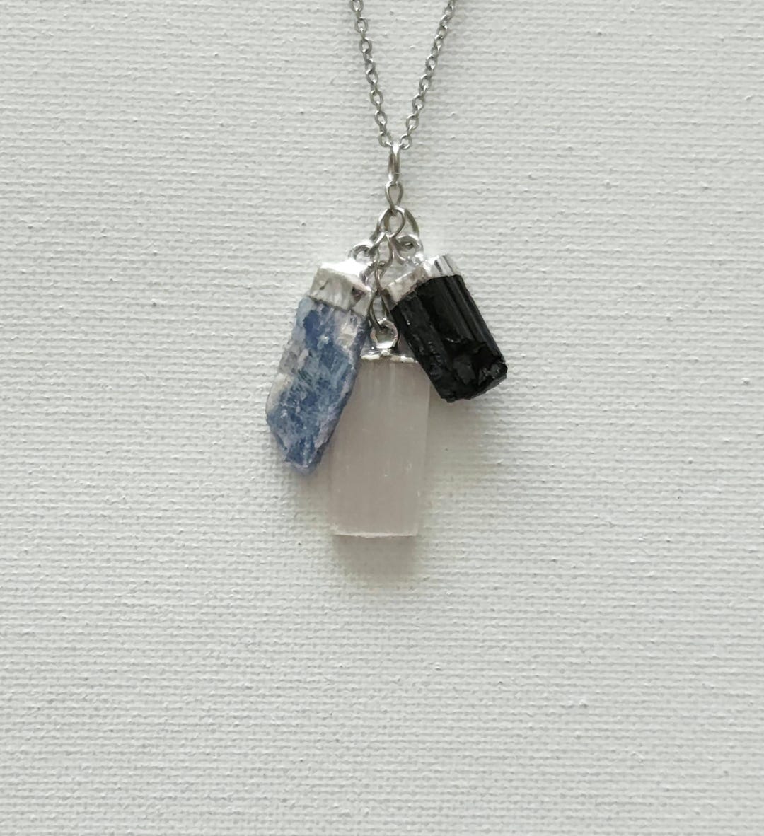 Raw Selenite Protection Necklace Pendant+blue Kyanite Pendant +black ...