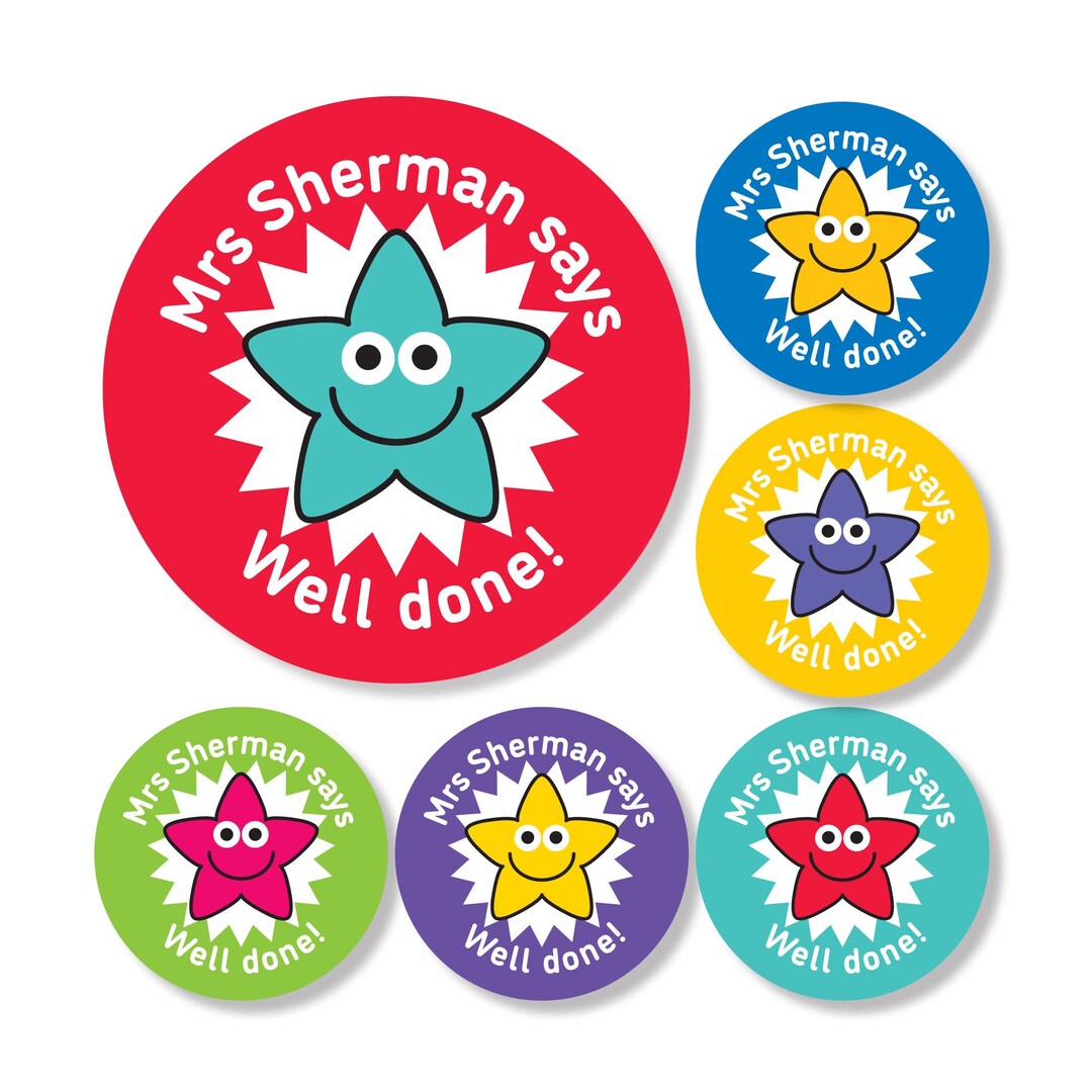 144 Personalised well Done Star Teacher's Stickers Plus 165 Mini Star ...