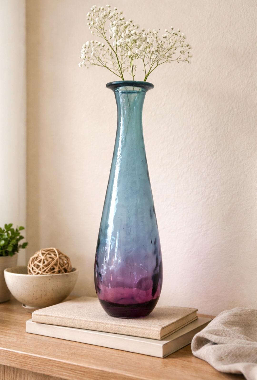 Tall Blue Purple Art Glass Vase – Hand Blown Spain – 16” Decorative ...