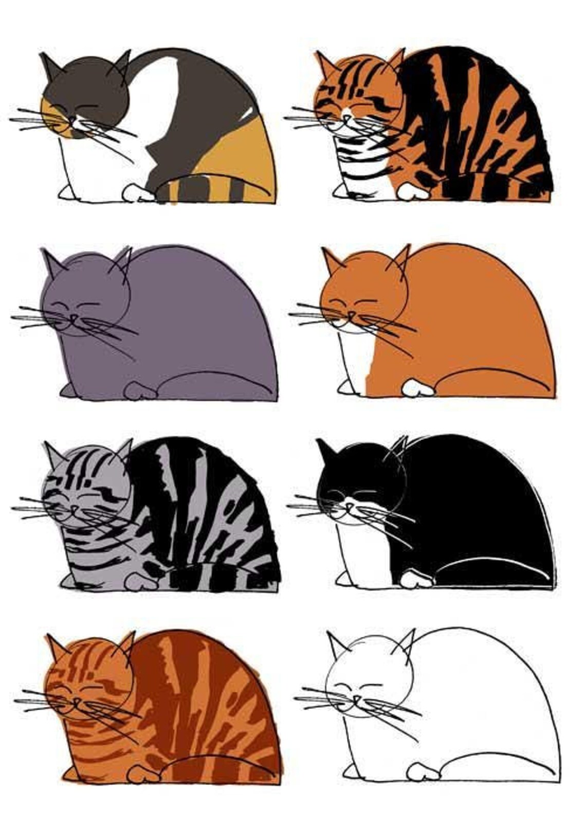 Eight Happy Cats Print/cards - Etsy