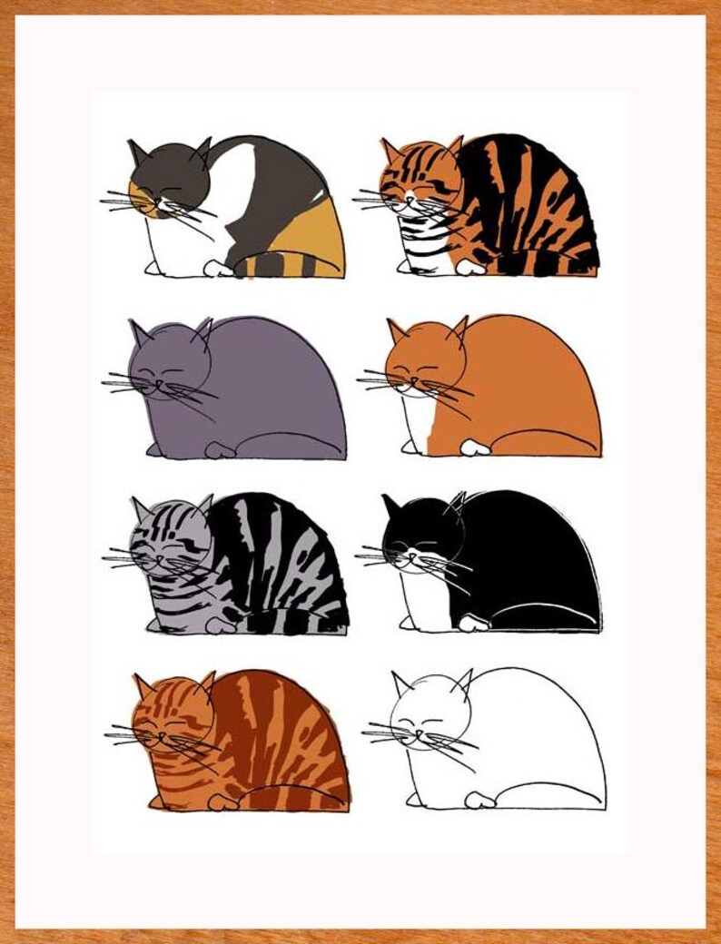 Eight Happy Cats Print/cards - Etsy