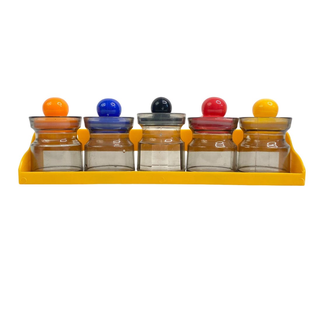 Colorful Mini Storage Jars With Wall Mount Yellow Shelf Kitchen Office ...
