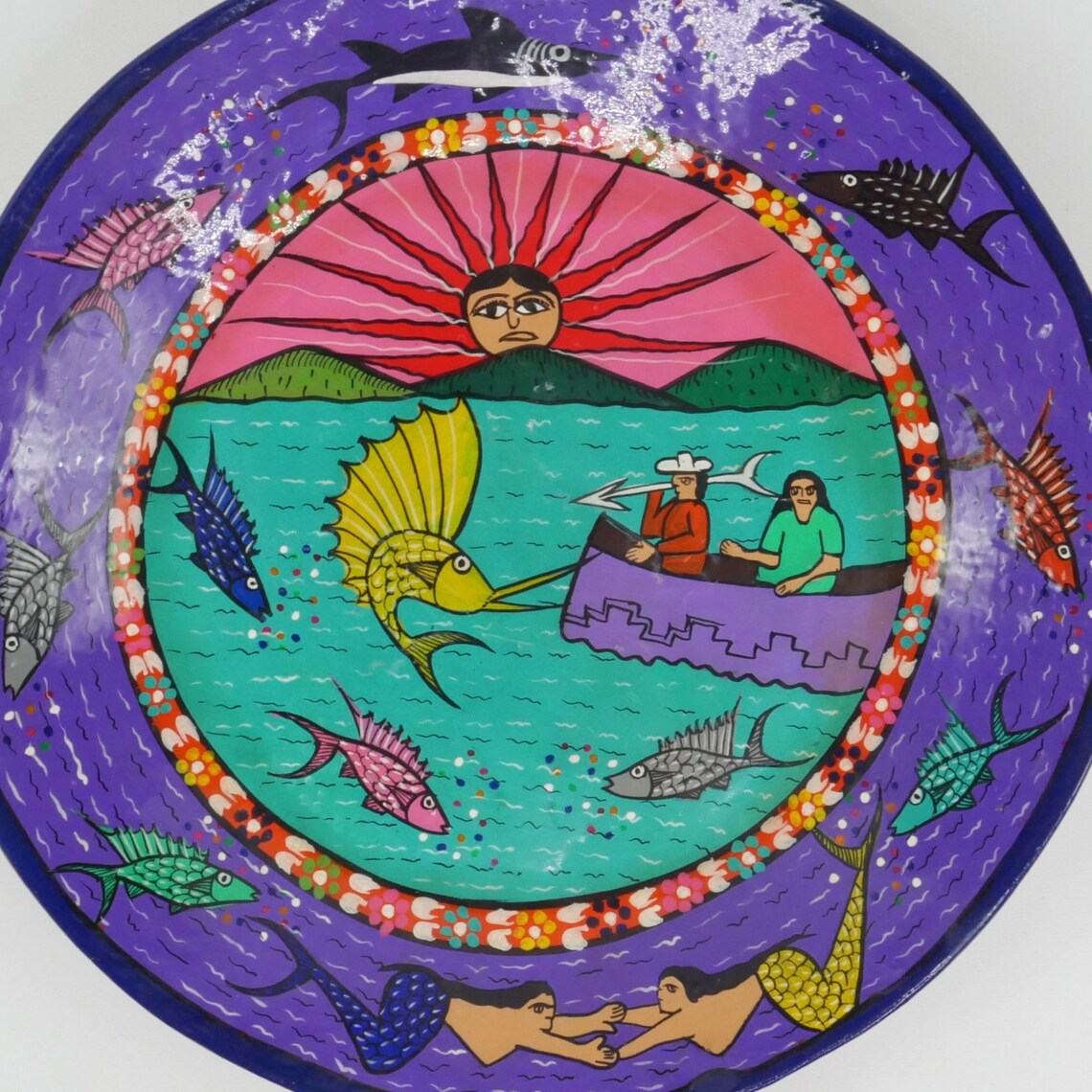 Large Hand Painted Mexican Terra Cotta Platter Bright Talavera Signed ...