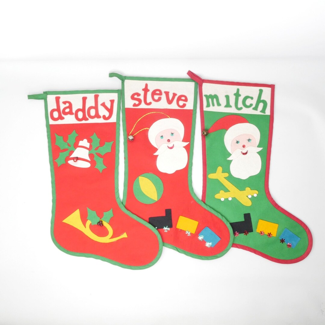 Your Choice 50s Vintage Felt Christmas Stockings Daddy Mitch Steve - Etsy
