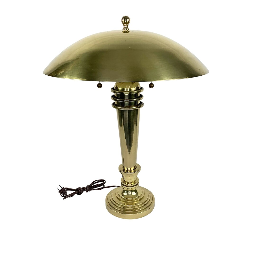 Art Deco Solid Brass Vintage Mushroom Table Lamp Dome Top Shade Machine ...