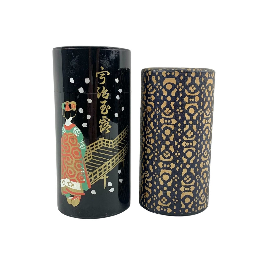 Japanese Midcentury Tea Tins Geisha Black Metal Storage Canister - Etsy