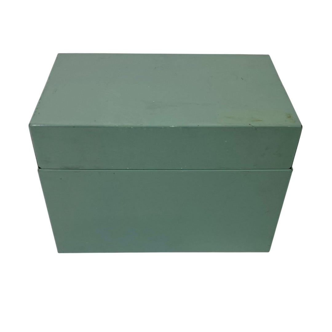 Sage Green Metal Tin Index Card Box Industrial Office Recipe Trinket - Etsy