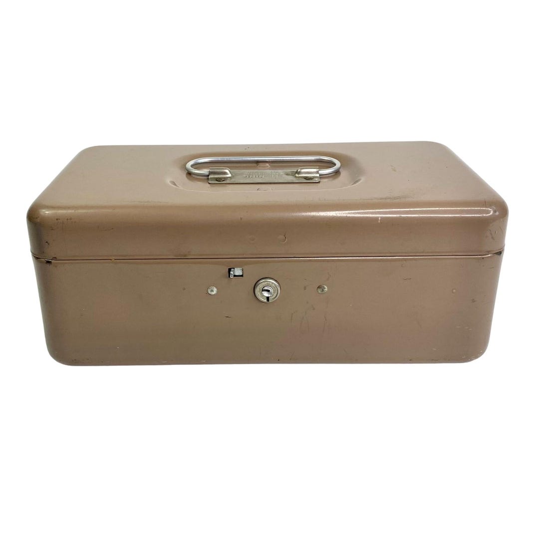Midcentury Industrial Khaki Beige Metal Cash Lock Box Storage Lit Ning ...
