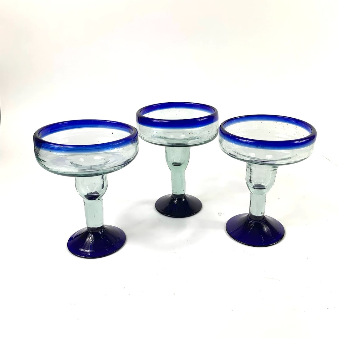 Cobalt Blue Handblown Margarita Cocktail Glasses Mexican Recycled Glass ...