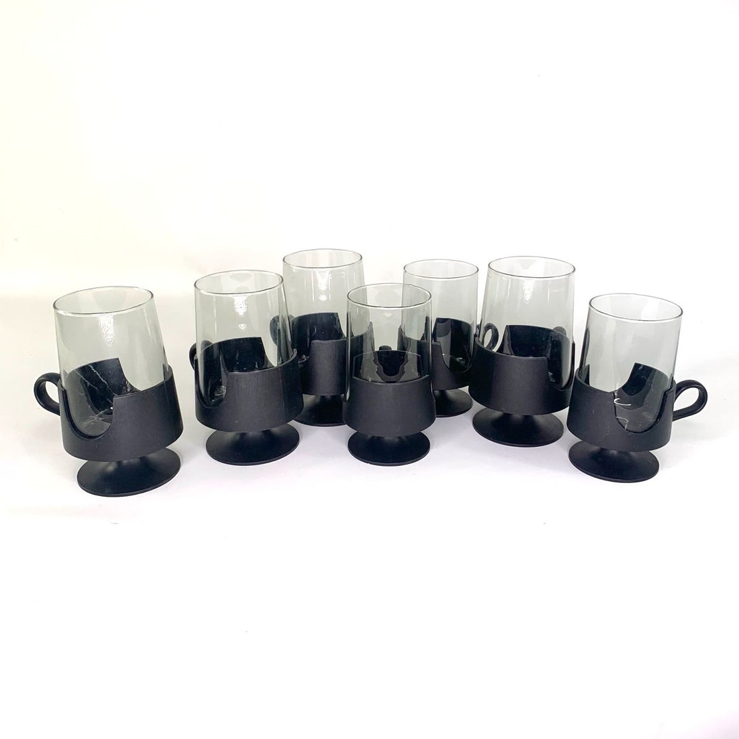 Corning Glass Snap Coffee Tea Mugs W Plastic Holders MCM Vintage - Etsy