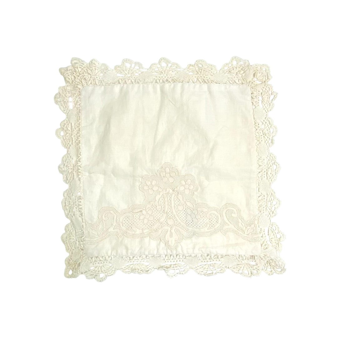 Paper White Crocheted Lace Vintage Accent Pillow Case Cotton Linen - Etsy