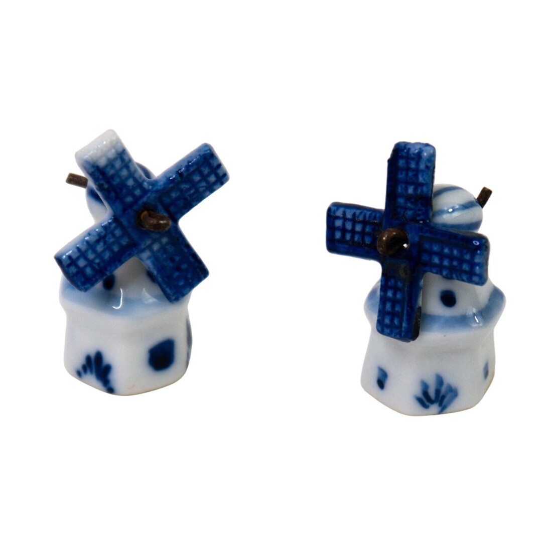 Delft Holland Hand Painted Miniature Ceramic Tiny Windmills Blue White ...