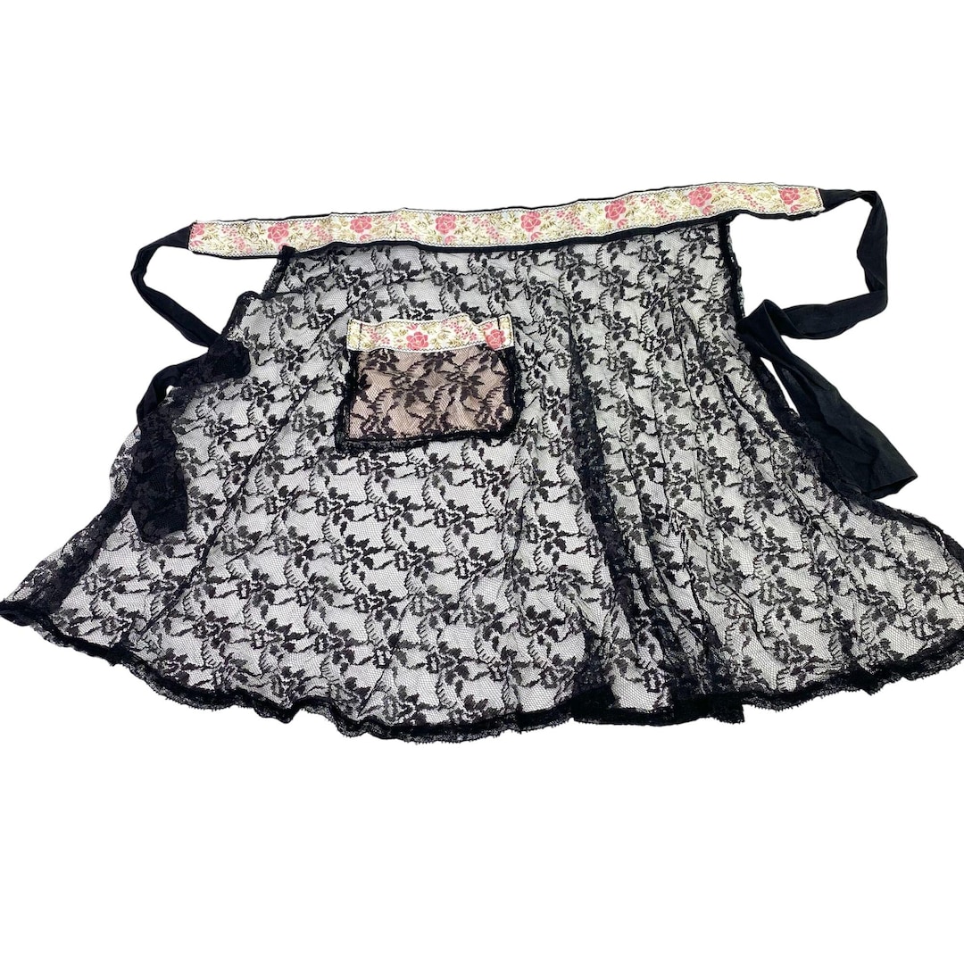 Black Chantilly Lace Vintage Bar Maid Half Apron W Pocket Handmade - Etsy