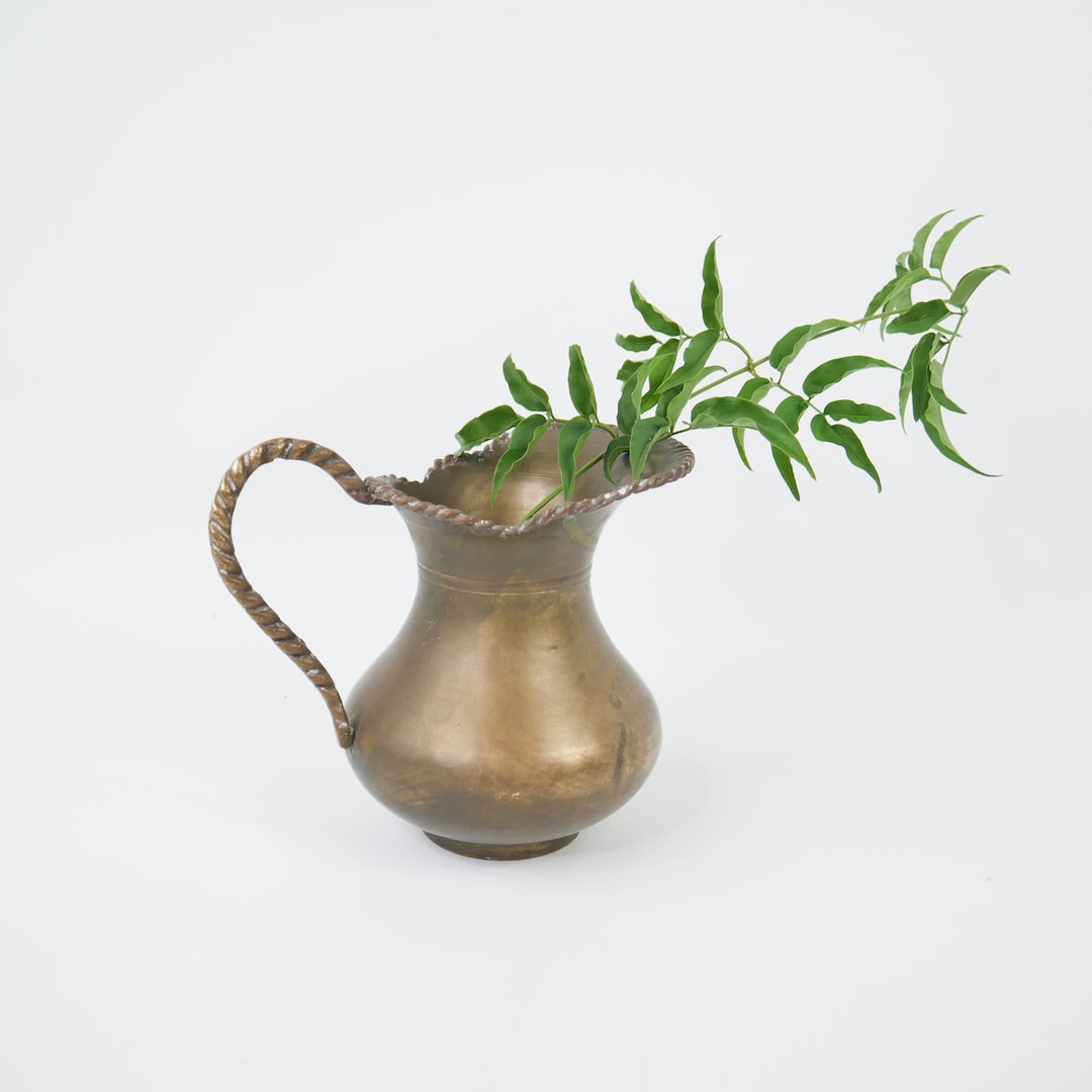 Vintage Brass Pitcher With Rope Edge Handle Patinated - Etsy