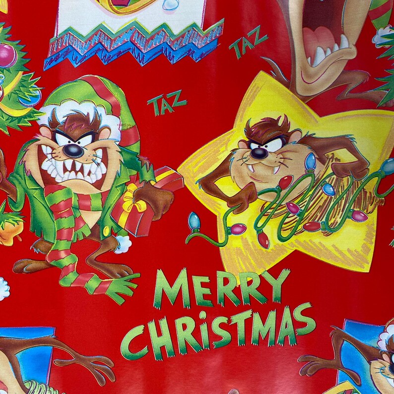Tasmanian Devil 90s Vtg Looney Tunes Christmas Gift Wrap Single Sheet ...