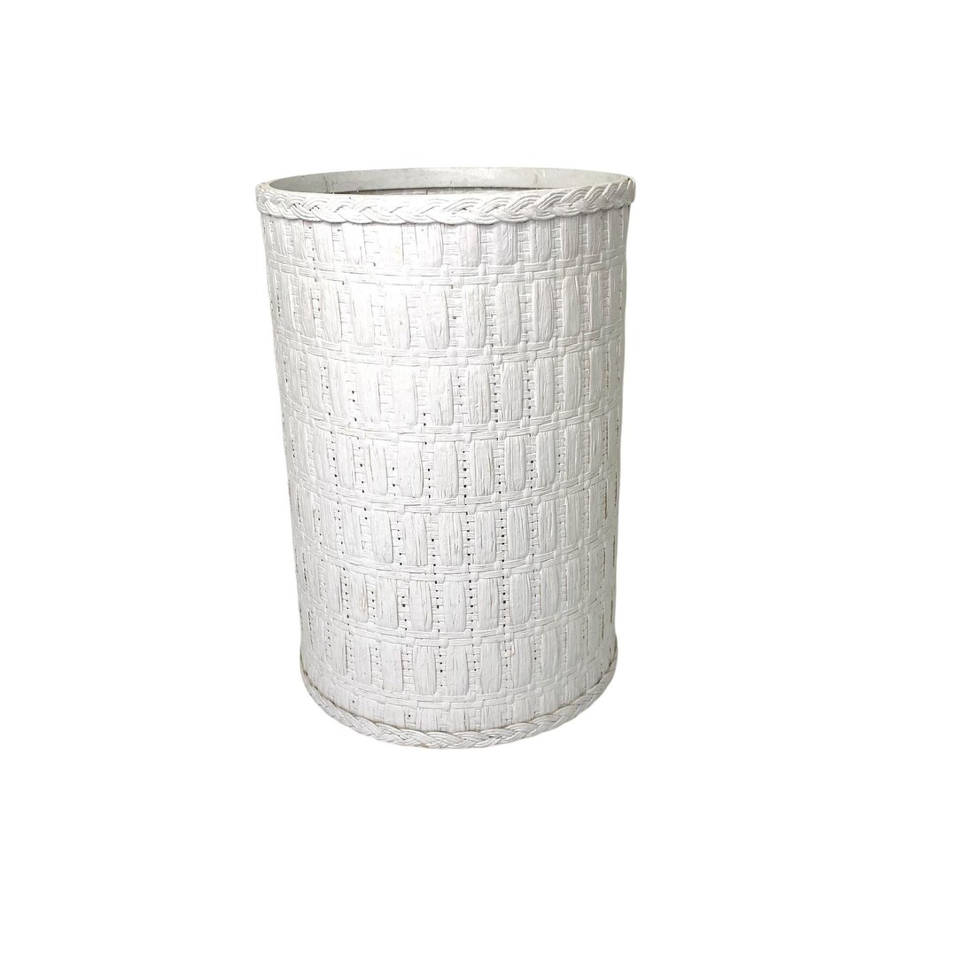 White Rattan Small Waste Paper Basket Office Trash Can Storage - Etsy