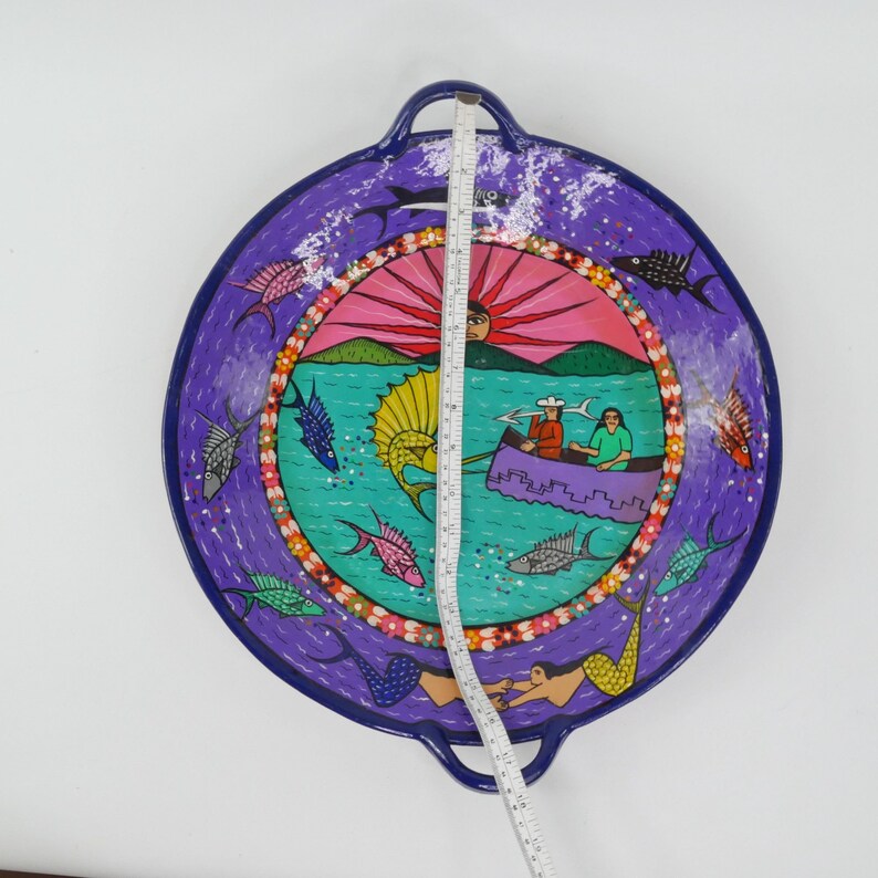 Large Hand Painted Mexican Terra Cotta Platter Bright Talavera Signed ...