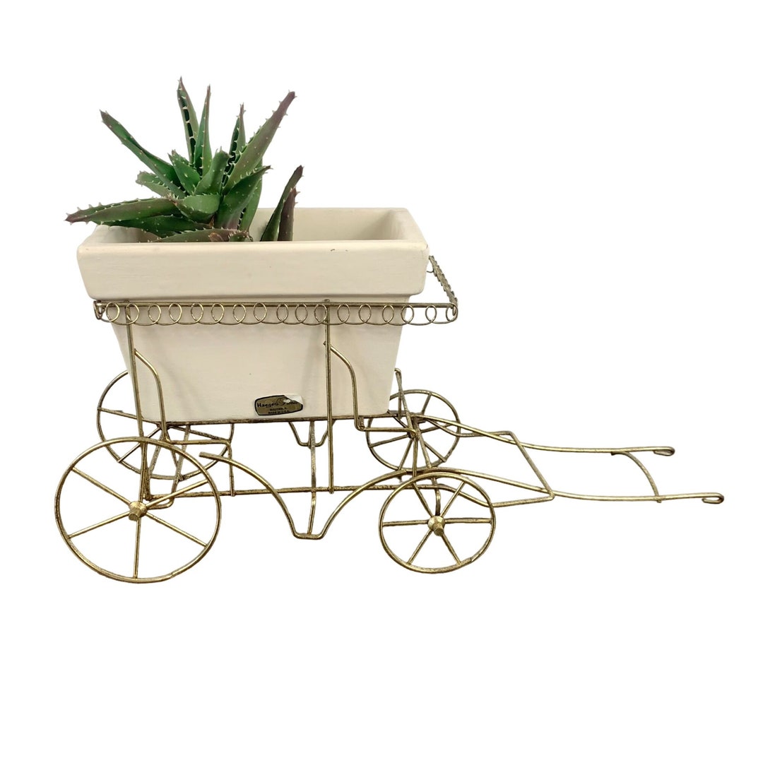 Haeger Pottery USA Indoor Planter W Brass Wire Wagon Frame Plant Flower ...