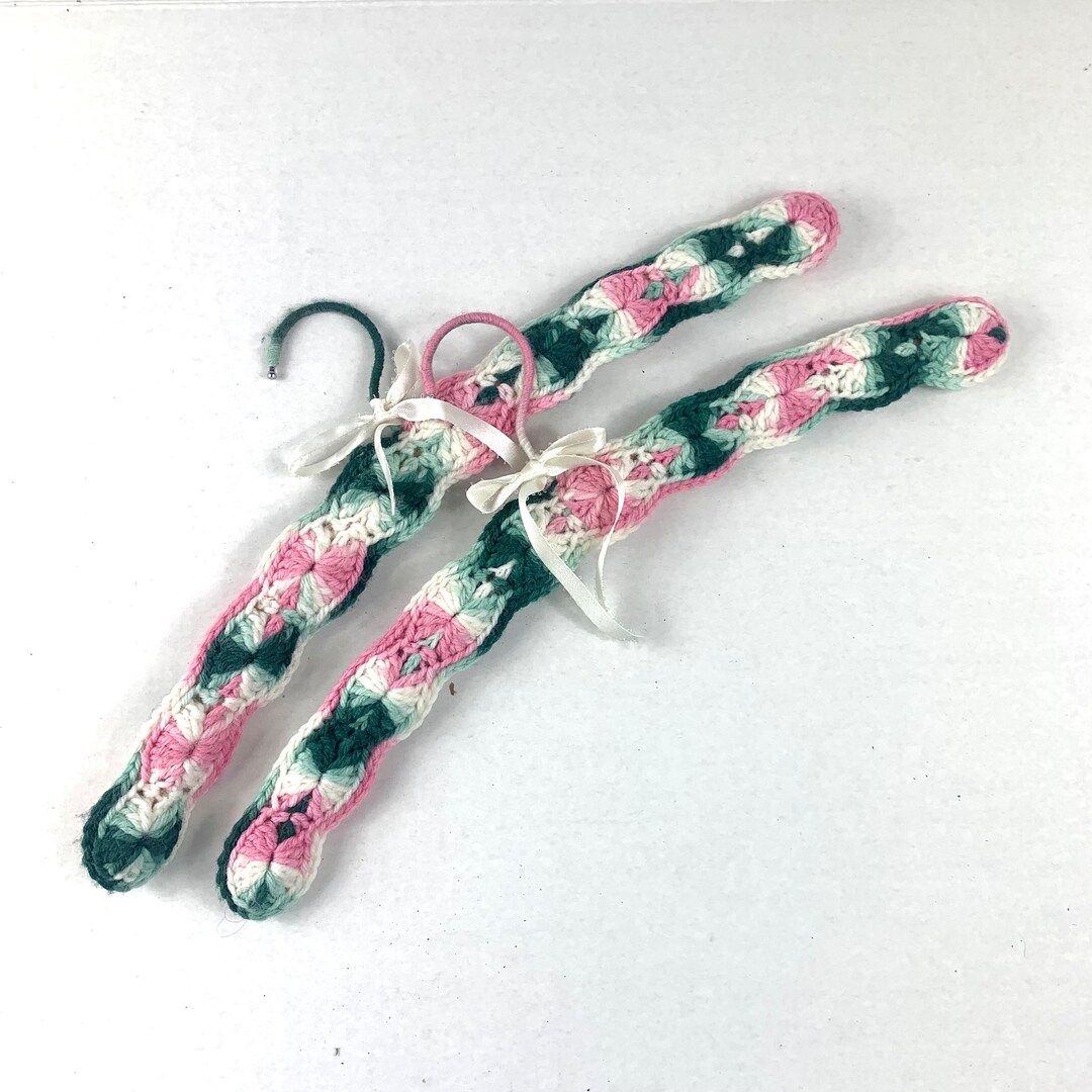 Pair of Pink and Green Crochet Vintage Clothes Hangers - Etsy