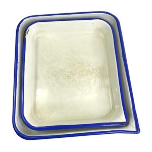 Industrial Vtg White Blue Porcelain Enamelware Trays Photographic ...