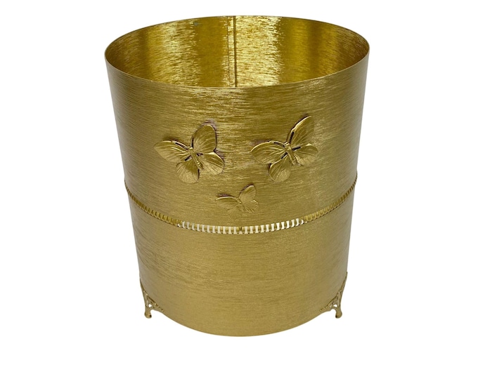 Mid Century Hollywood Regency Gold Butterfly Waste Basket Cover Metal ...
