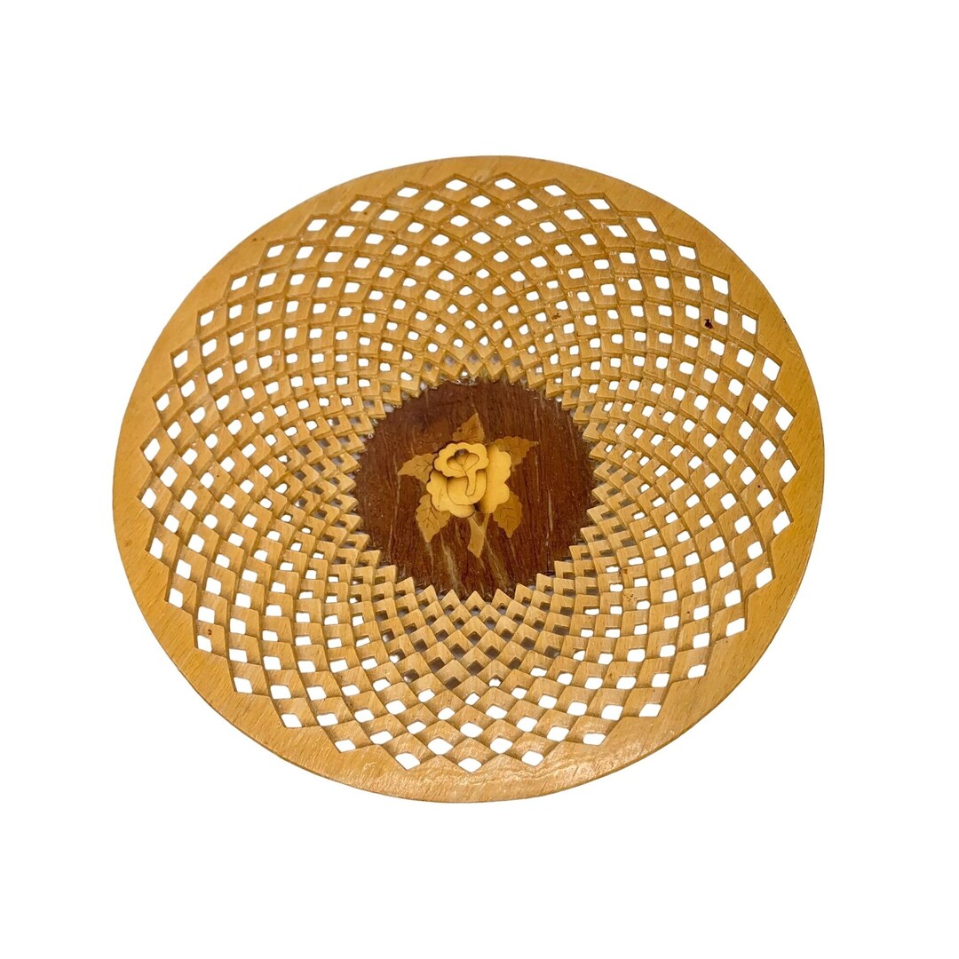 Handmade Chip Carved Lace Cut Out Wood Bowl With Flower Inlay - Etsy
