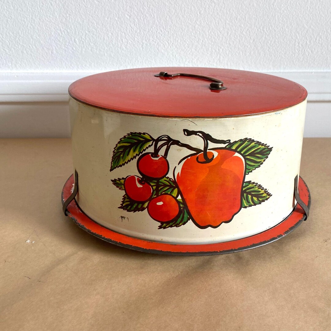 Ballanoff Red Apples and Cherries Cake Tin Round Top Handle Carrier W ...