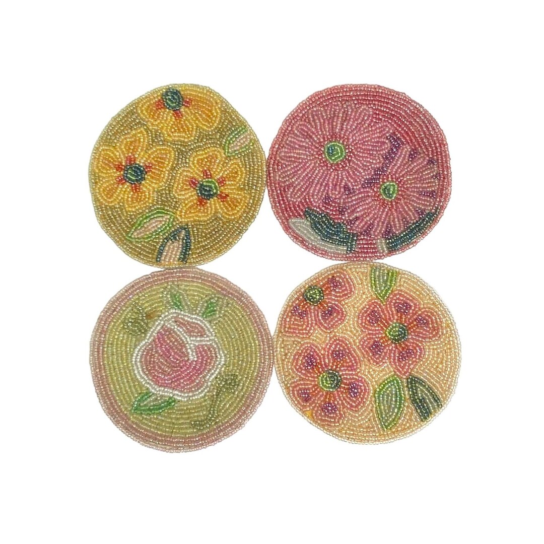 Beautiful Beaded Silk Flower Beverage Coasters Set of 4 Anthropologie ...