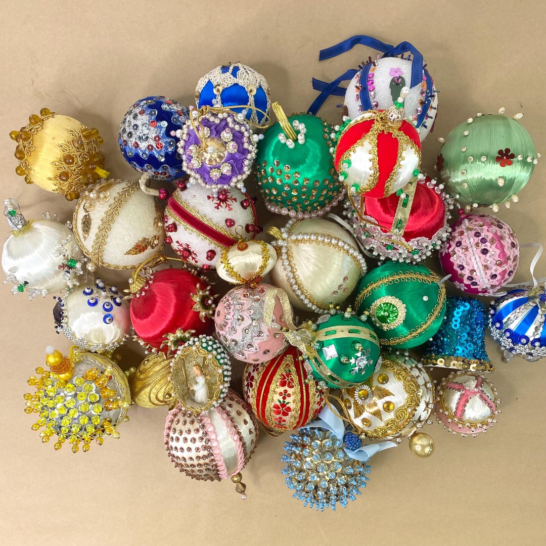 30 Vtg Handmade Sequin Bead Jewel Push Pin Satin Velvet Christmas Tree Ornaments - Etsy