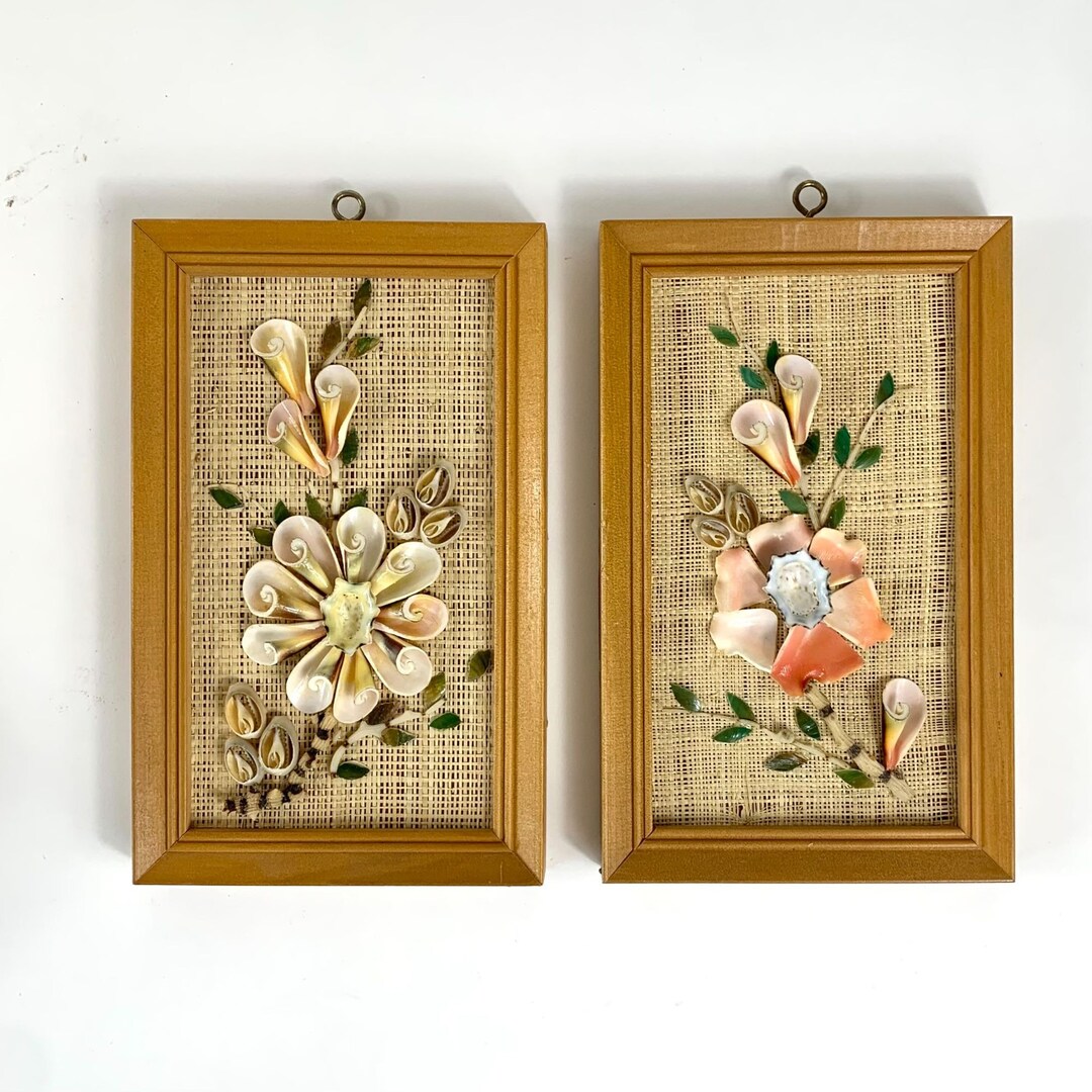 Vtg MCM Pair Framed Seashell Wall Art Made From Shells Floral - Etsy
