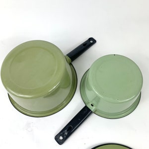 Olive Green and Black Enamelware Saucepans With Lid Vintage Kitchen ...