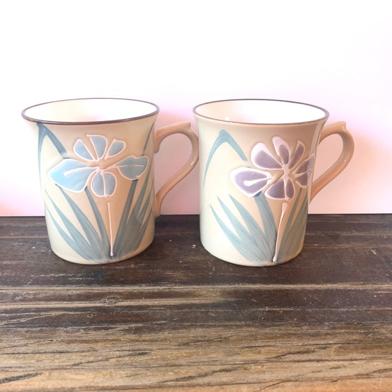 Pair of Pastel Tone Lily Mugs 80s Vintage Ceramic Flower Mugs | Etsy