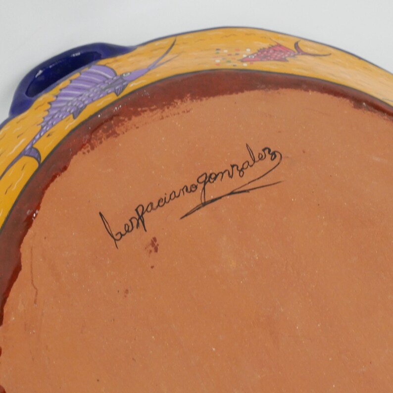 Large Hand Painted Mexican Terra Cotta Platter Bright Talavera Signed ...
