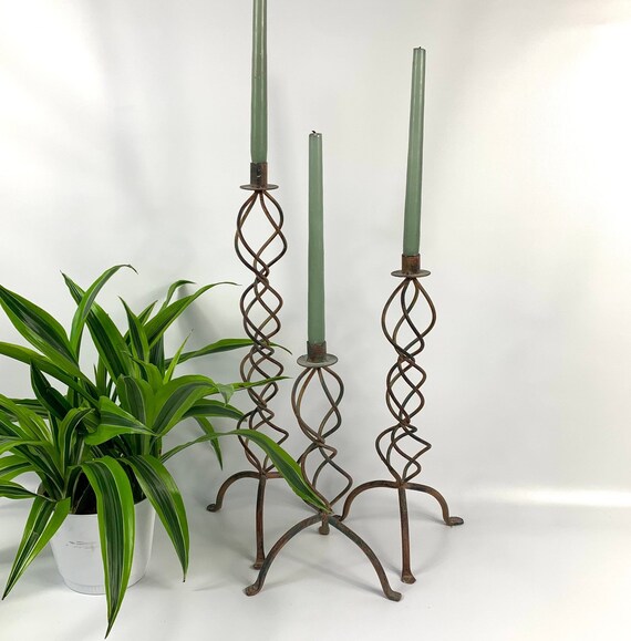 Trio of Tall Twisted Metal Candlesticks Graduated Taper Candle | Etsy