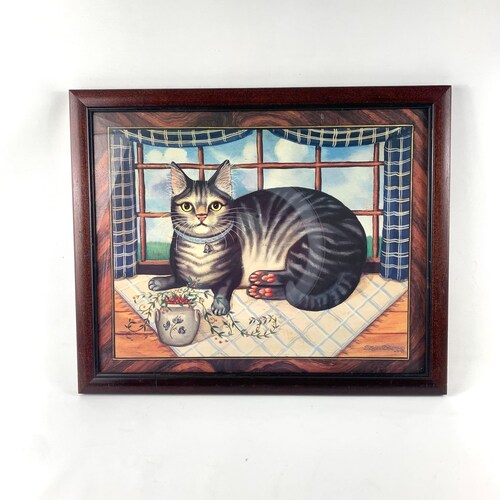 Cat FOLK ART PRINT Cats in the Garden Primitive Painting - Etsy