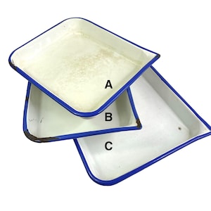 Industrial Vtg White Blue Porcelain Enamelware Trays Photographic ...