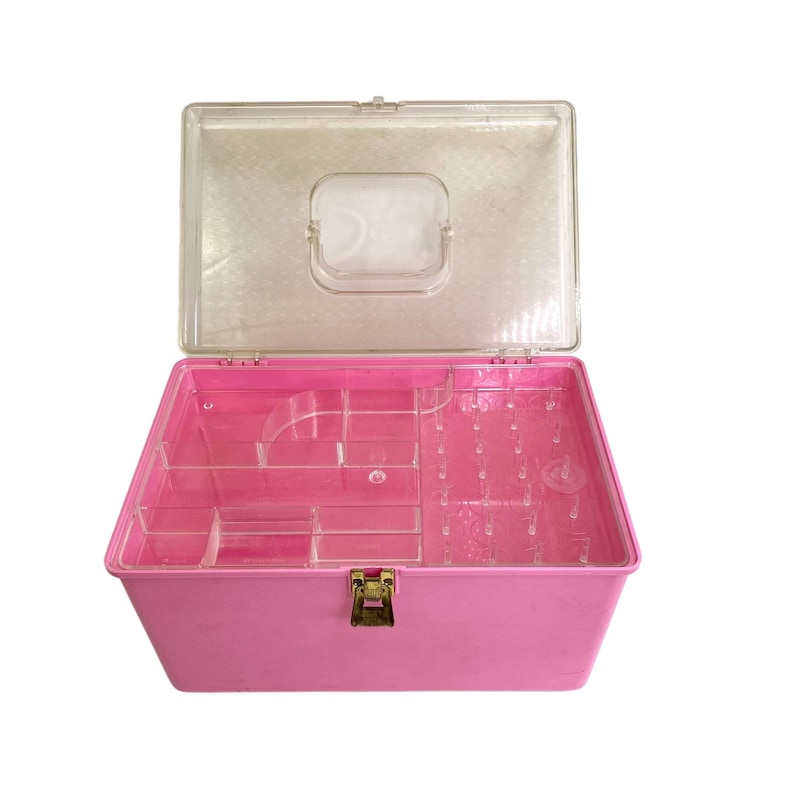 Pretty Pink Midcentury Sewing Box Large Wil-hold Craft Storage Portable ...